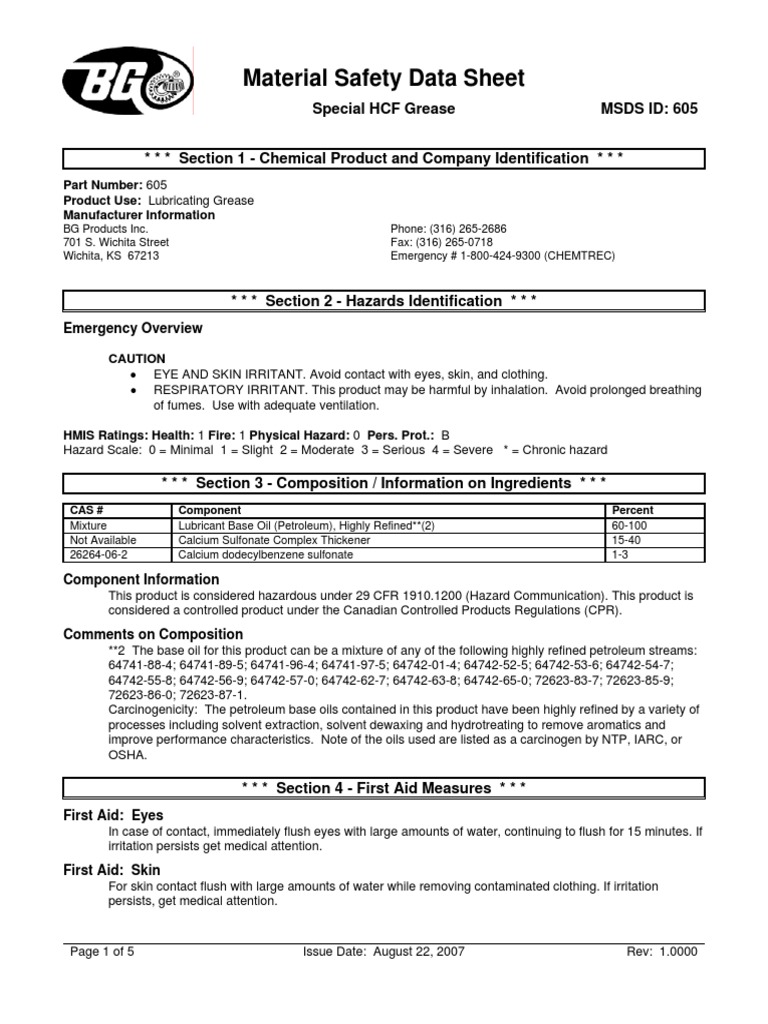 Special UCF Grease 605 | PDF | Personal Protective Equipment | Dangerous Goods