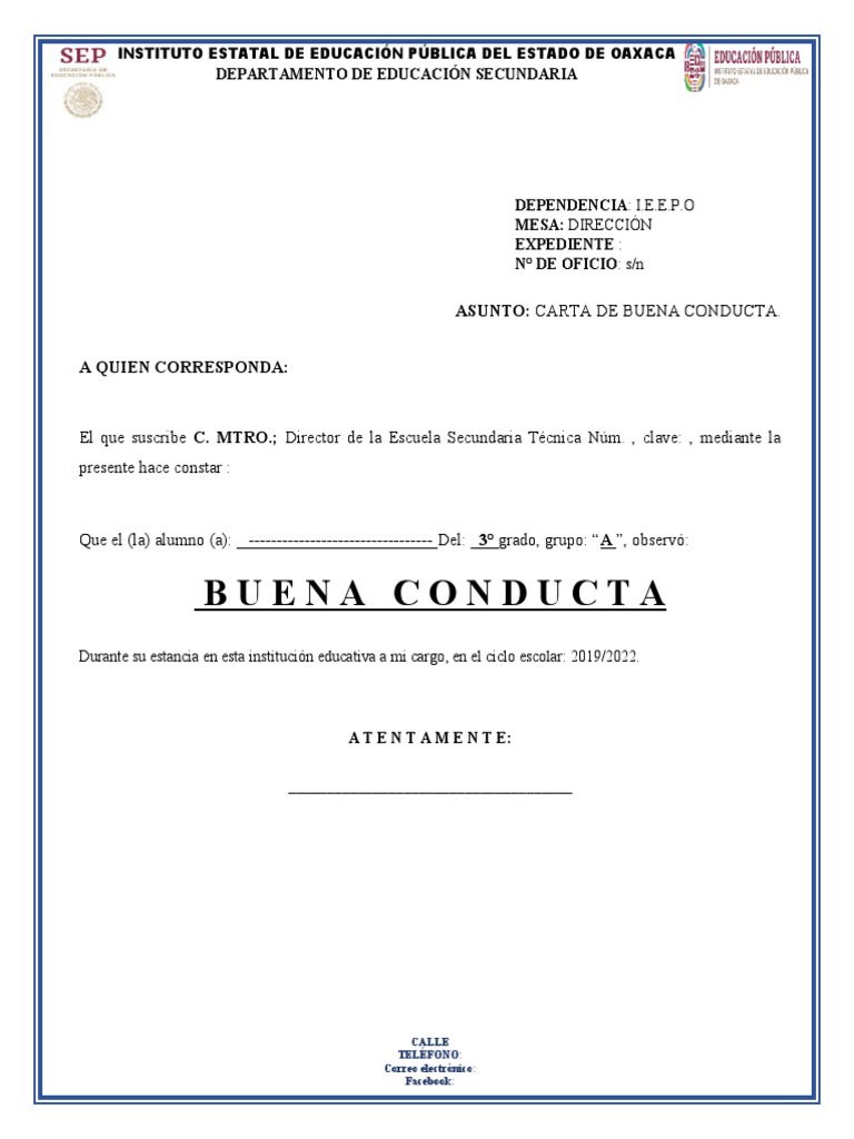 Carta de Buena Conducta | PDF