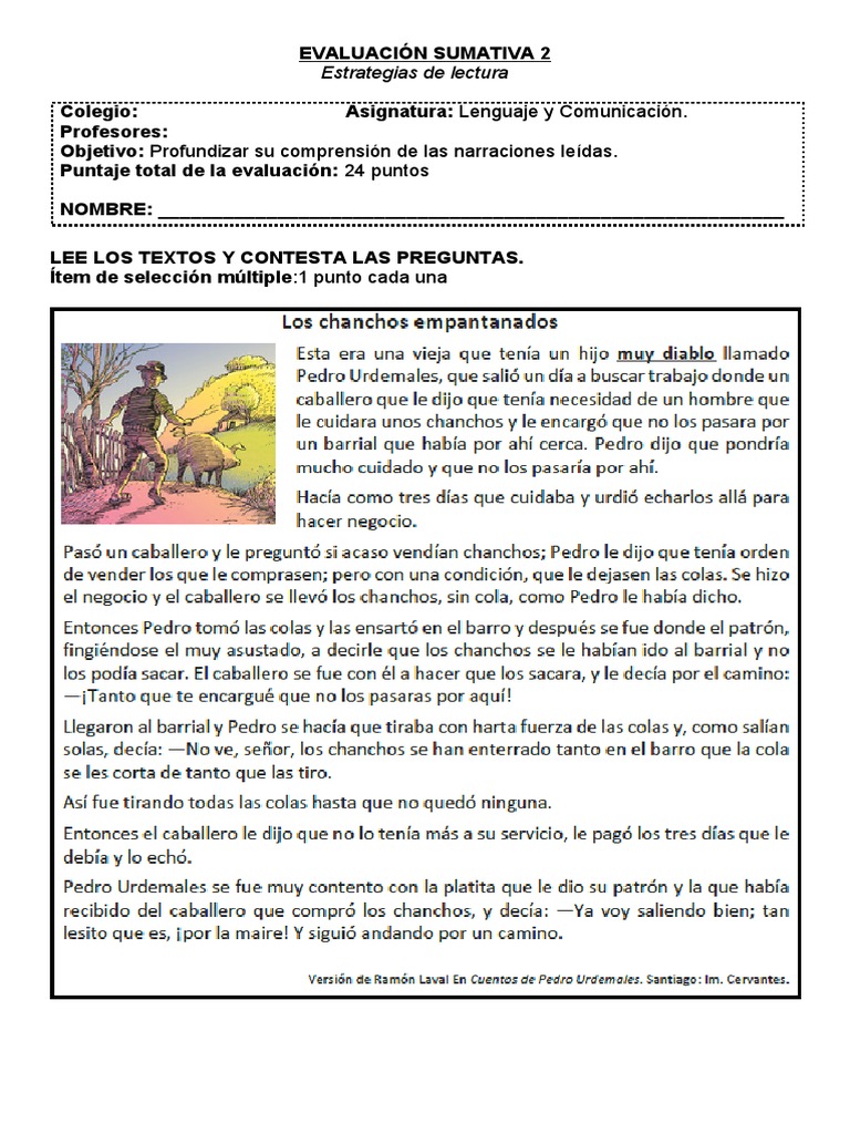 Evaluación 2 - Estrategias de Lectura | PDF