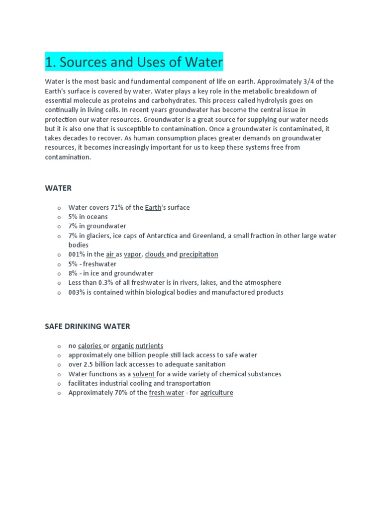 Water Sources, Uses, and Properties | PDF | Water | Ph