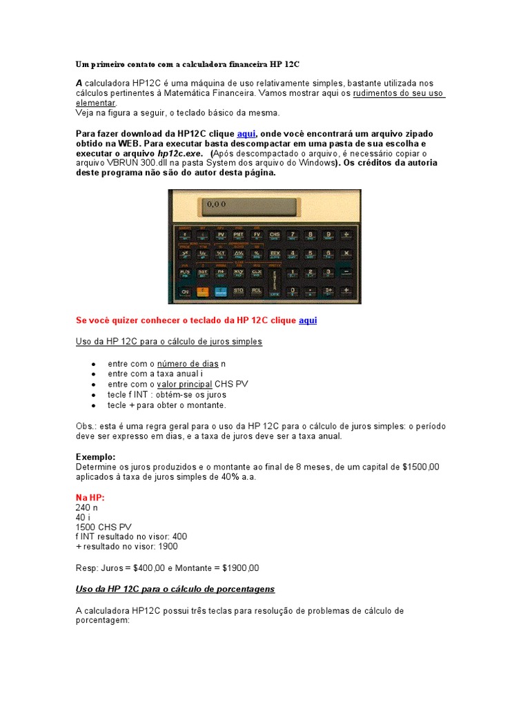Um Primeiro Contato Com A Calculadora Financeira HP 12C | PDF | Juros | Logaritmo