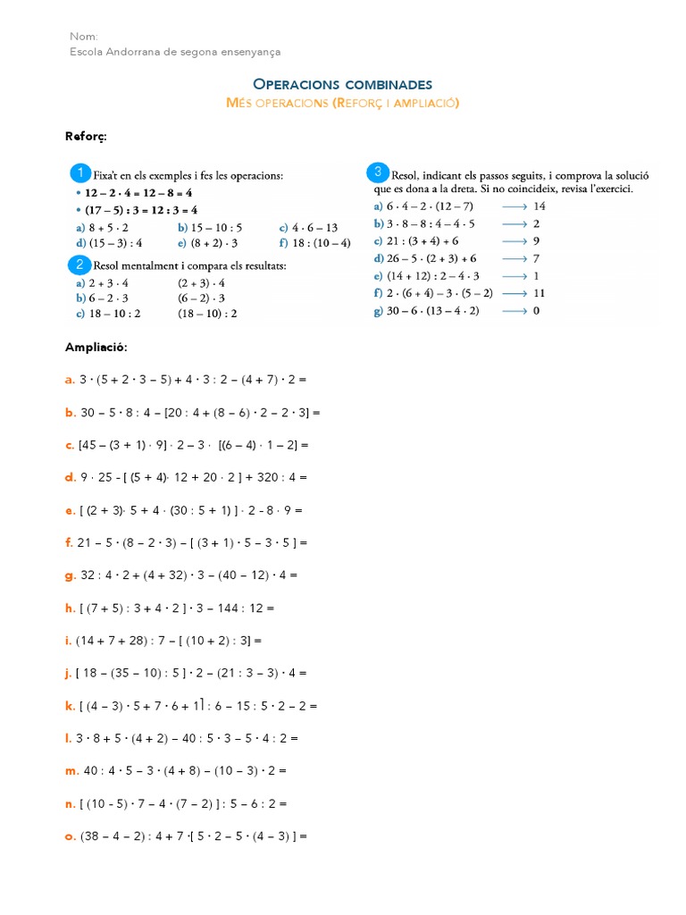Més Operacions Combinades | PDF