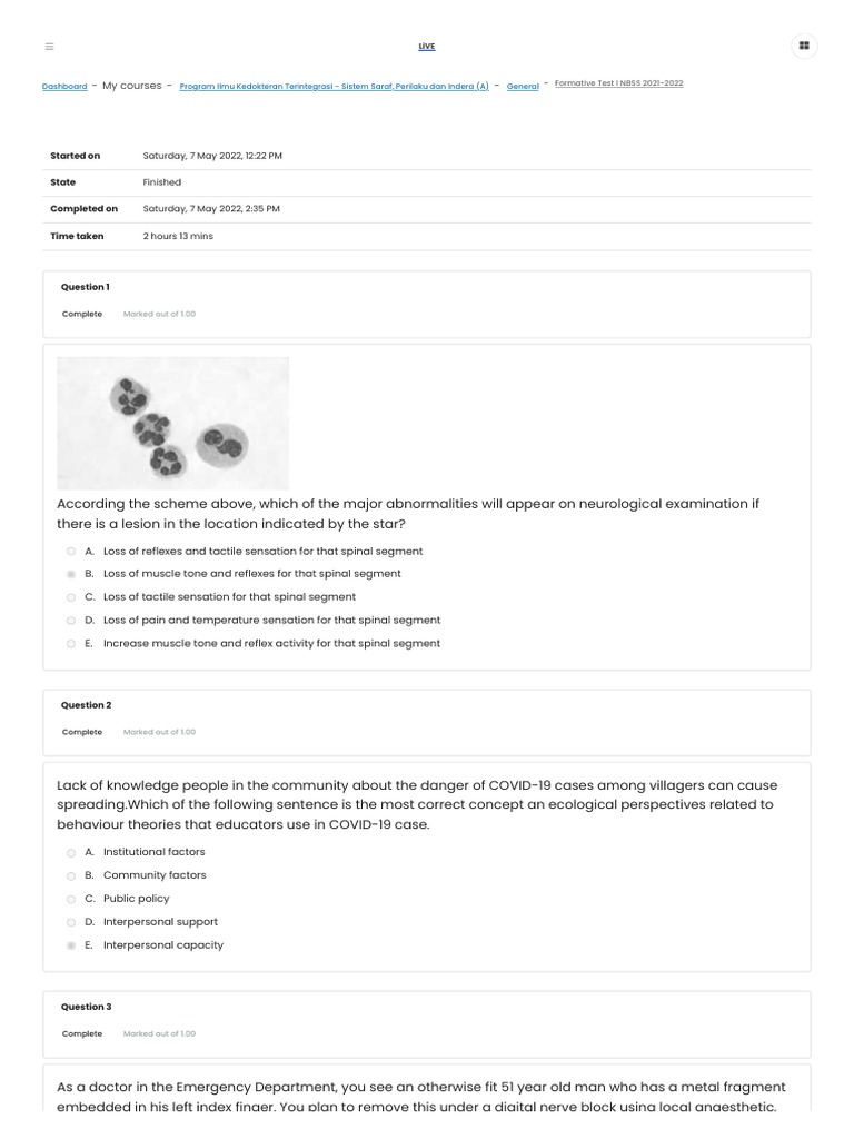 Formative Test I NBSS 2021-2022 - Attempt Review | PDF | Stroke | Headache