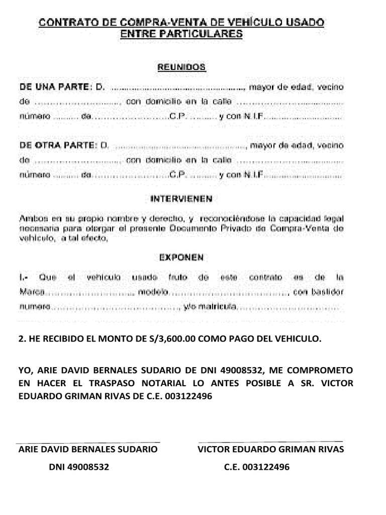 Contrato de Vehiculo | PDF