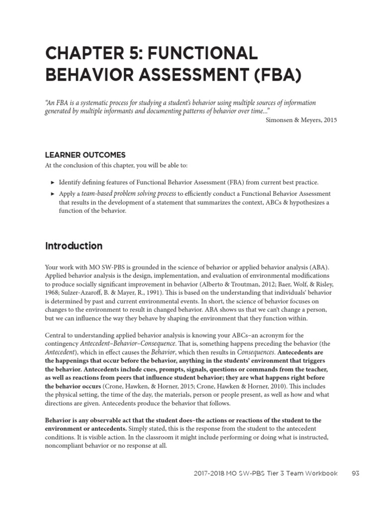 5.0 MO SW PBS Tier 3 Workbook CH 5 FBA | PDF | Reinforcement | Behavior Modification