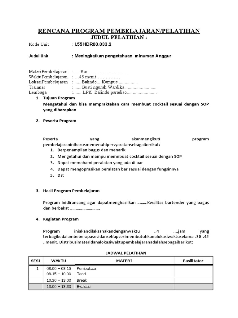 03.rencana Program Pelatihan | PDF