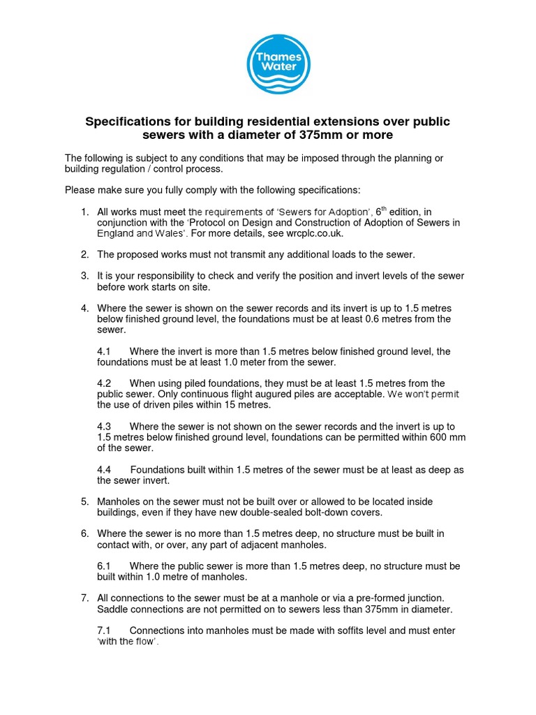 Building Over Public Sewers Guide | PDF | Sanitary Sewer | Deep Foundation