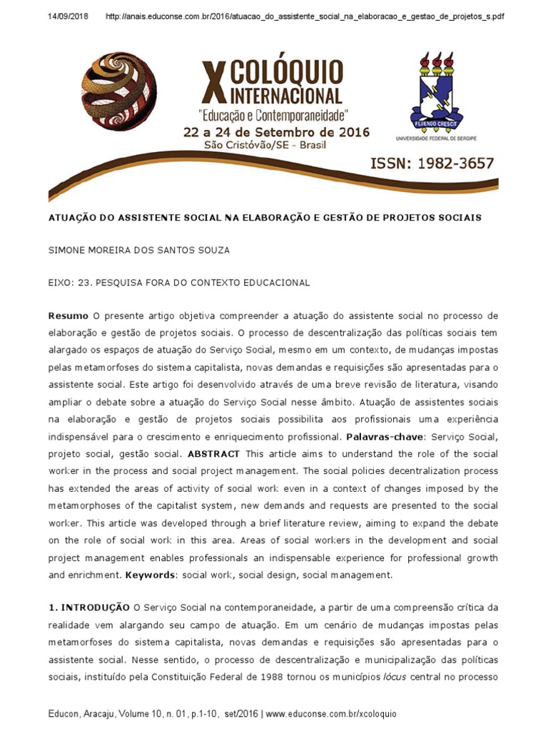Assistente Social em Projetos Sociais | PDF | Trabalho social | Sociologia