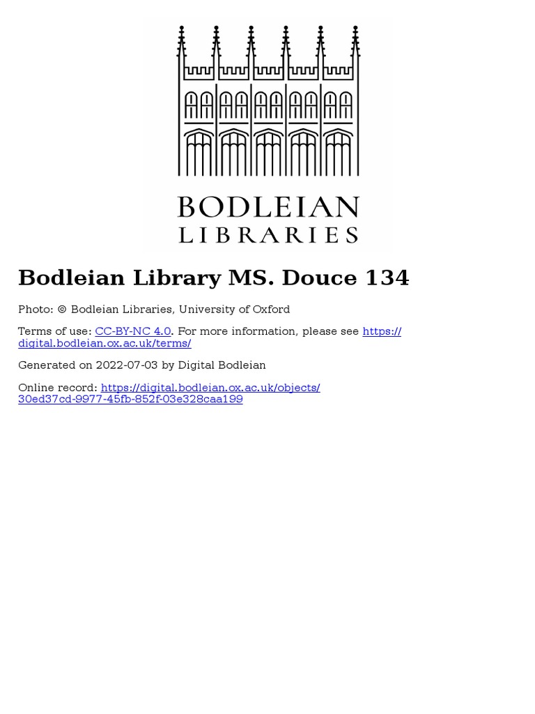 Bodleian Library MS. Douce 134 Overview | PDF | Libraries | Book Publishing
