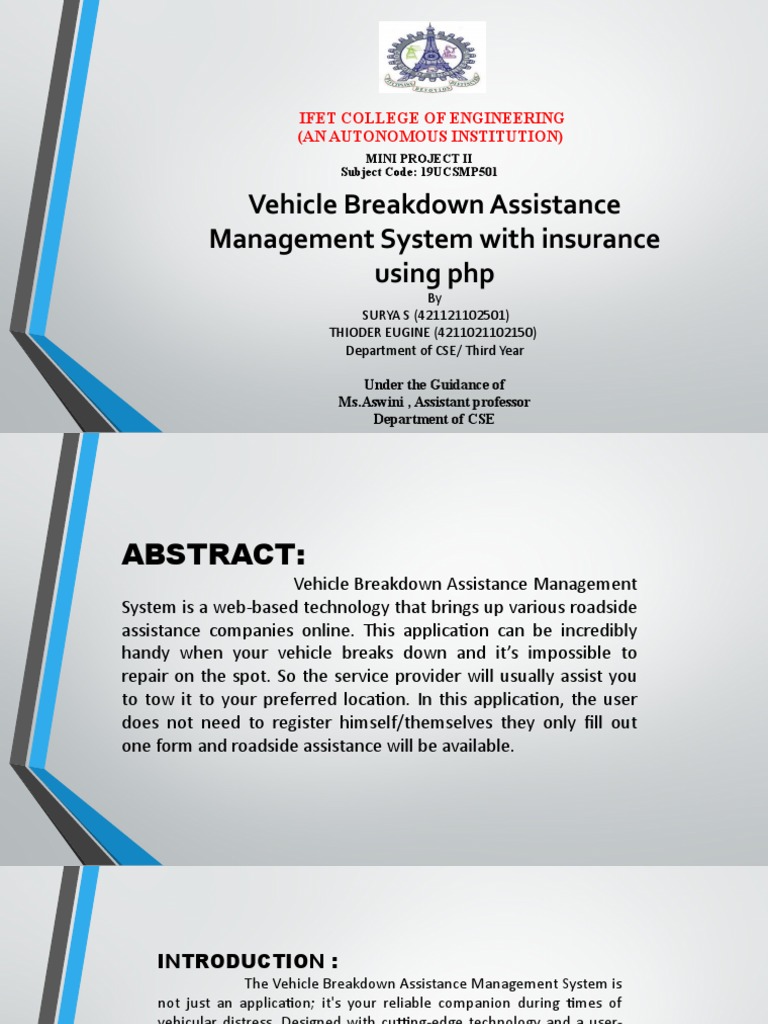 Vehicle Breakdown Assistance Management System With Insurance Using PHP | PDF | Microsoft ...