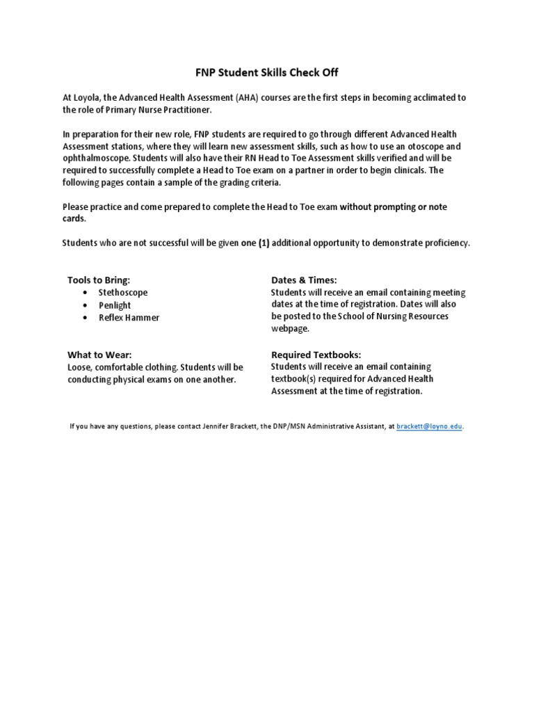 Information - FNP Student Skills Check Off 0 | PDF | Anatomical Terms ...