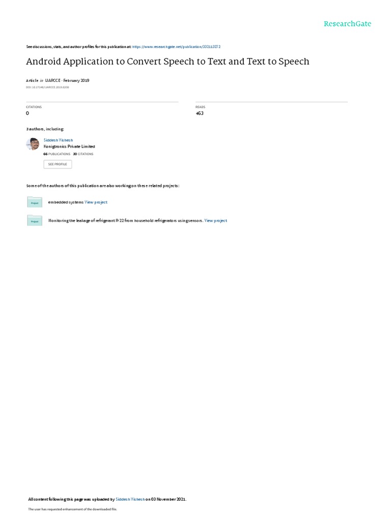 Android Application To Convert Speech To Text and | PDF | Android (Operating System) | Smartphone