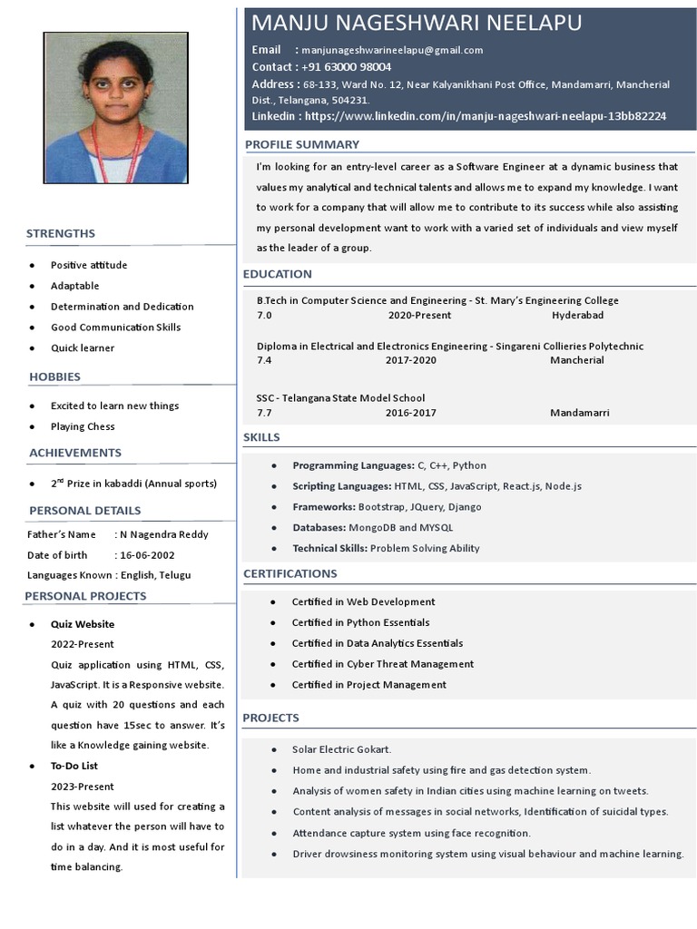 .trashed-1694462471-Manju Nageshwari’s resume | PDF | Java Script ...