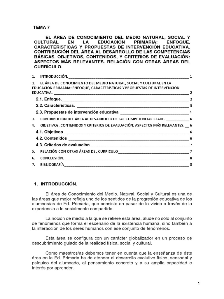 Tema 7 Primaria Opci N 1 | PDF | Plan de estudios | Evaluación