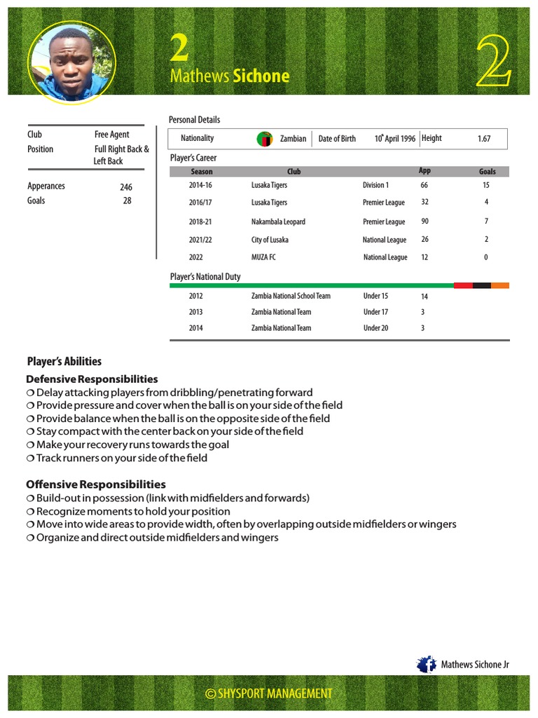 Mathews Sichone: Zambian Football Profile | PDF | Defender (Association ...