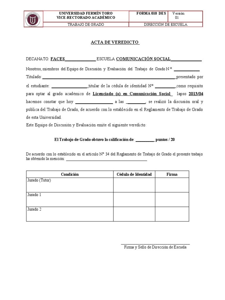 FORMATO ACTA DE VEREDICTO | PDF