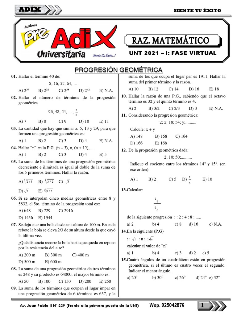 05 RM Progresion Geometrica (05-06-20) | PDF | Matemáticas