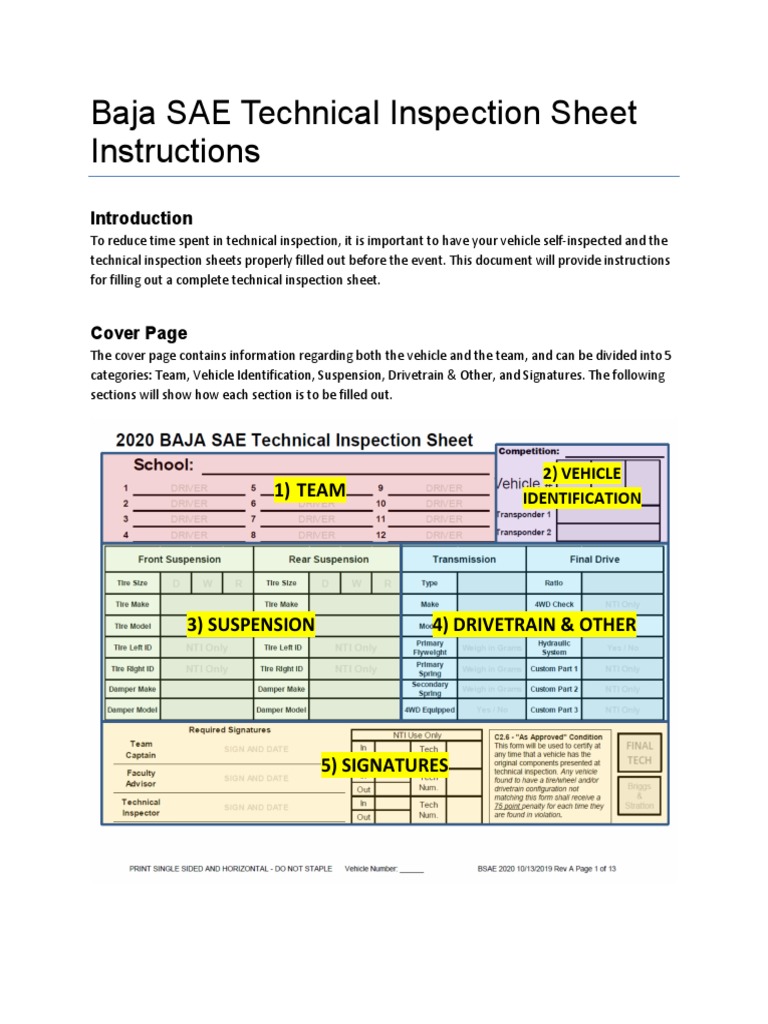 Baja SAE Technical Inspection Sheet Instructions | PDF | Mechanical Engineering | Automotive ...