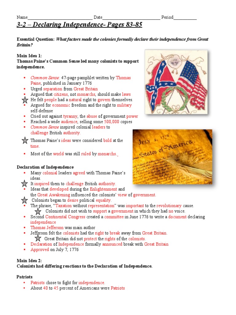 3-2 Declaring Independence Notes Updated | PDF | United States ...