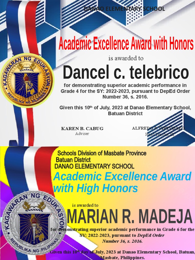 Award Certificate 2 For DEPed | PDF