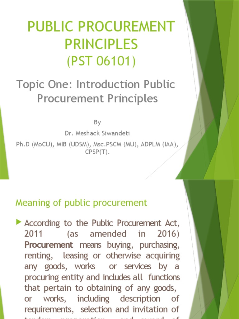 Public Procurement Principles Overview | PDF | Procurement | Governance