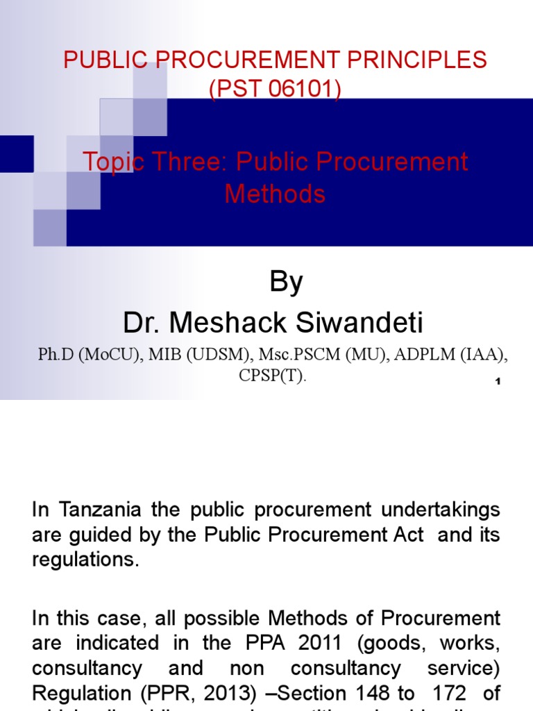 Public Procurement Methods in Tanzania | PDF | Procurement | Public ...