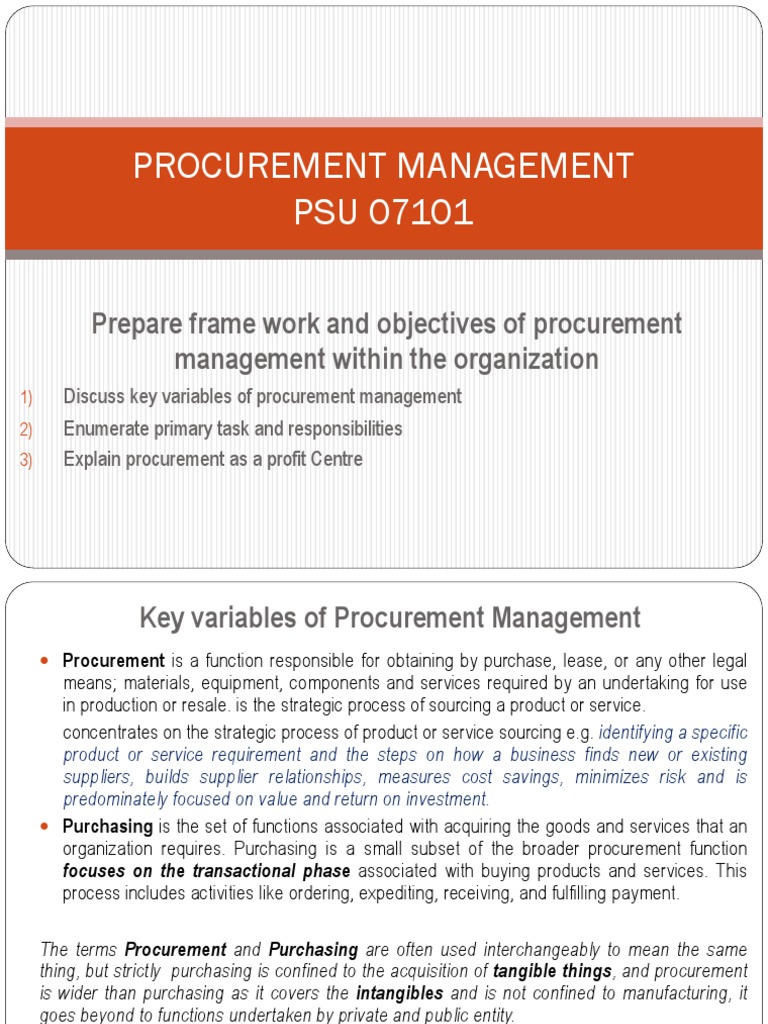LESSON 1 - Prepare Frame Work and Objectives of Procurement Management ...