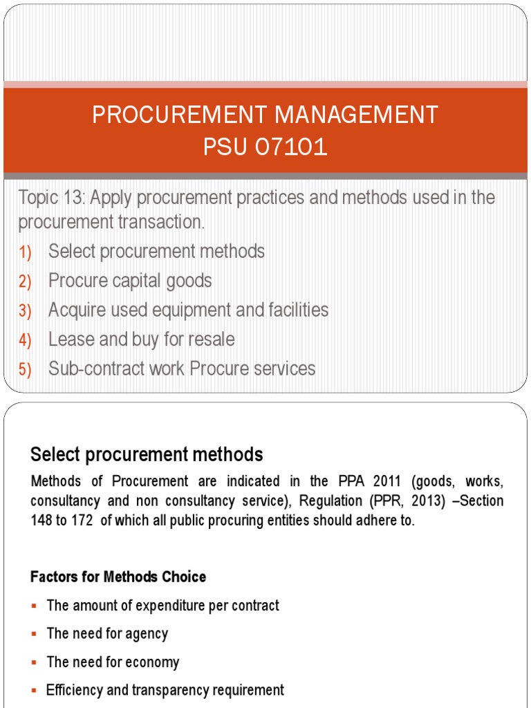 LESSON 13 - Apply Procurement Practices and Methods Used in The Procurement Transaction. | PDF ...