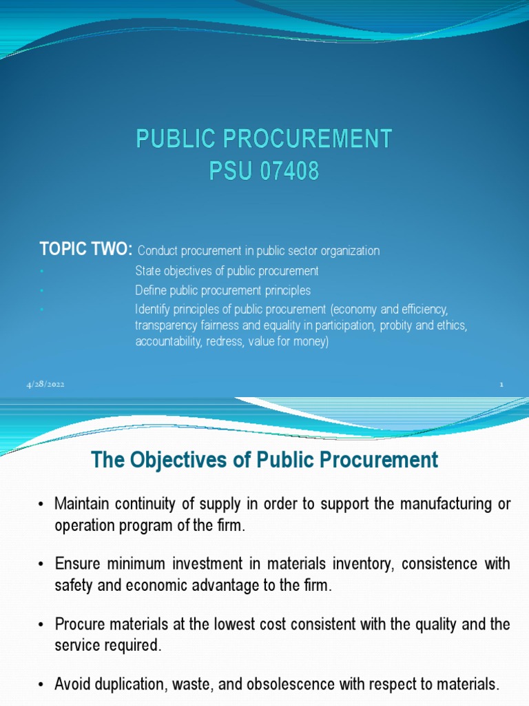 Public Procurement Principles & Objectives | PDF | Procurement | U.S ...