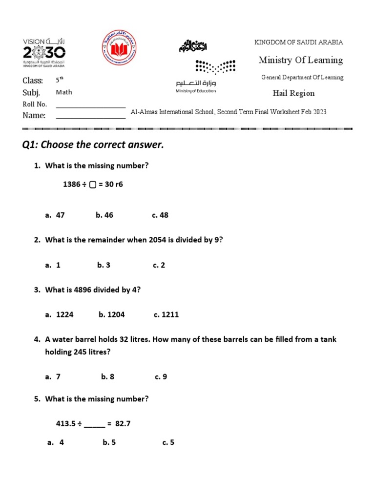 Math Worsheet 5th Feb 2023 | PDF | Division (Mathematics) | Abstract Algebra