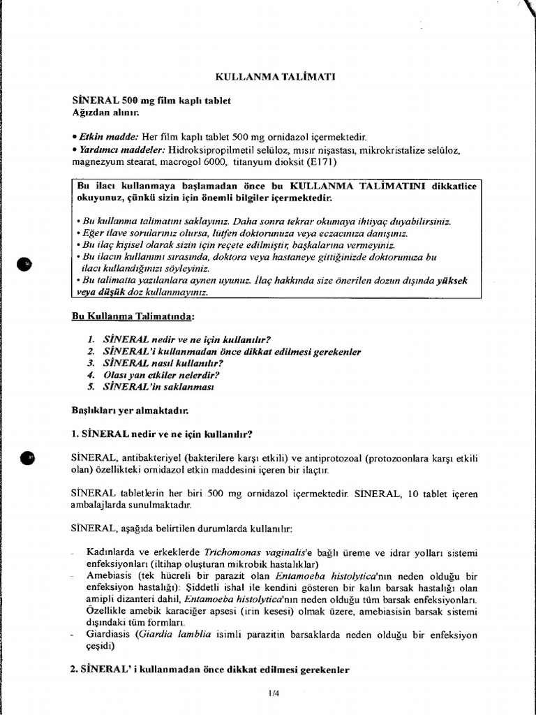Sineral 500 MG Film Kapli Tablet KT | PDF
