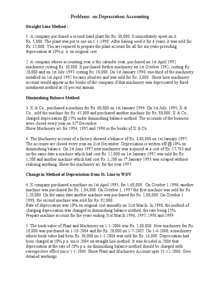 Problems On Depreciation Accounting | Download Free PDF | Depreciation | Book Value