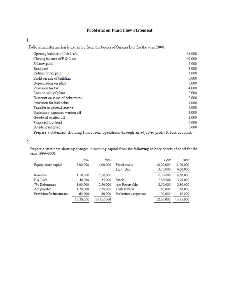 Problems On Fund Flow Statement | PDF