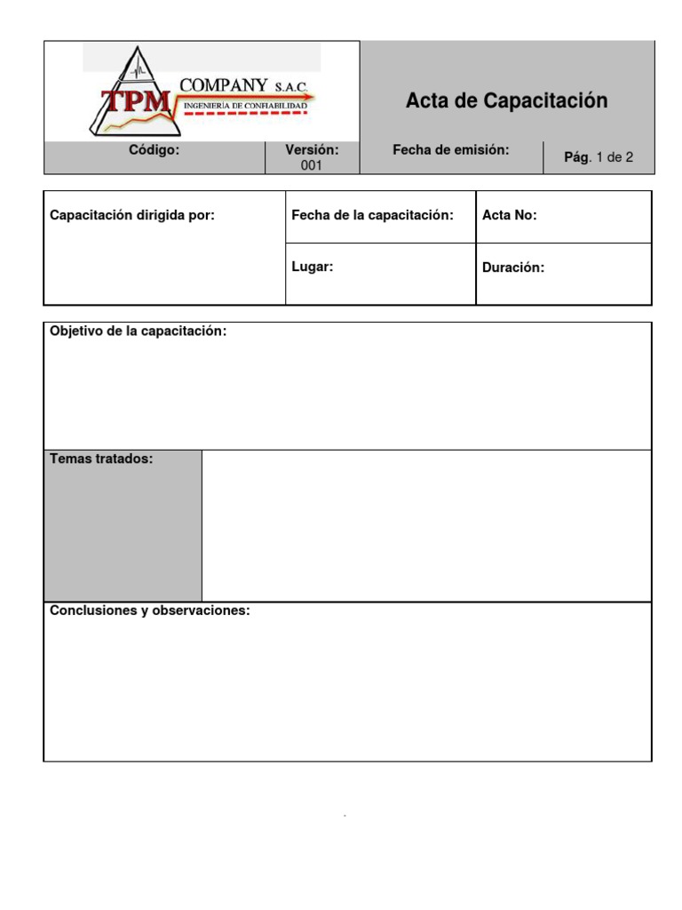 Formato Acta de Capacitacion | PDF