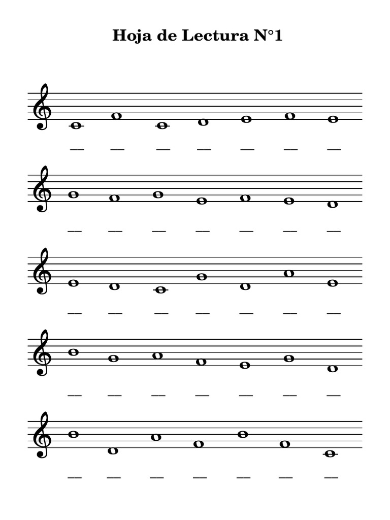Hoja de Lectura de Notas Con Clave de Sol | PDF