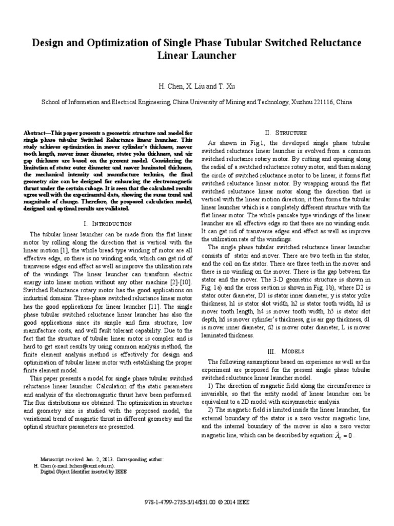 Design and Optimization of Single Phase Tubular Switched Reluctance | PDF | Electric Motor ...