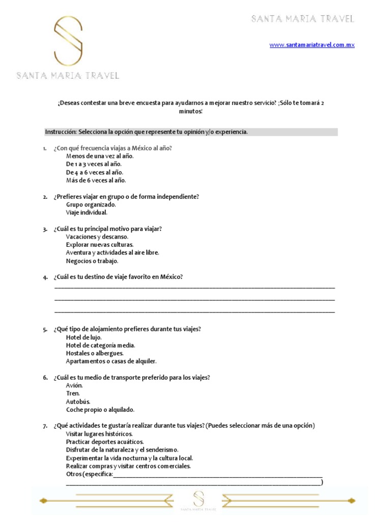 ENCUESTA AGENCIA VIAJES | PDF | Agencia de viajes | Hotel