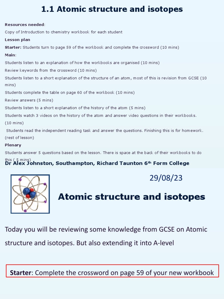 1.1 Atomic Structure and Isotopes | PDF | Atoms | Chemical Elements