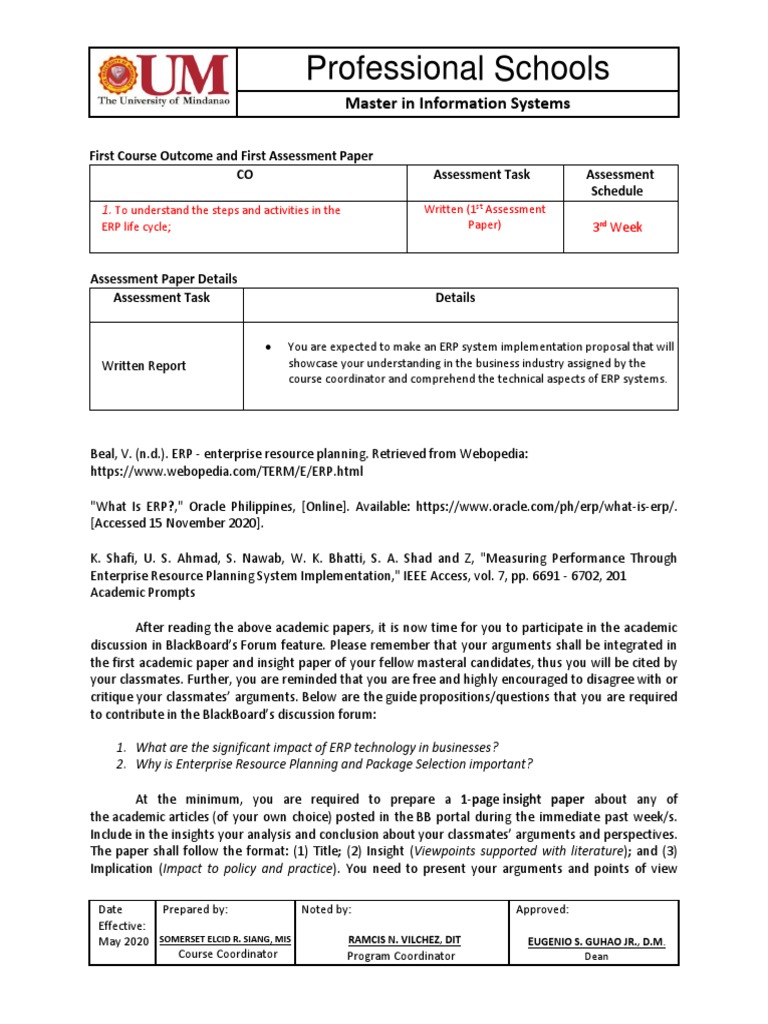 First Course Outcome and First Assessment Paper | PDF | Enterprise ...
