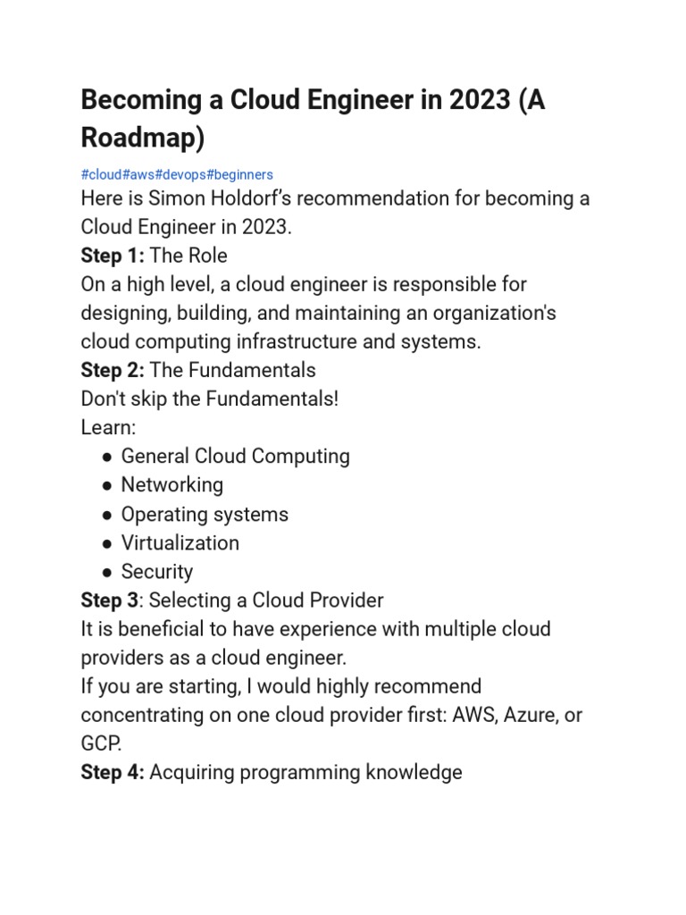 Cloud Engineer Roadmap 2023 Guide | PDF