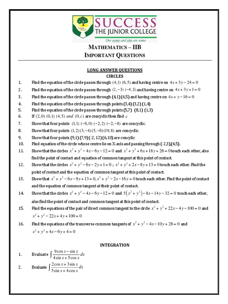 New Maths IIB Question Bank 1 | PDF | Ellipse | Circle