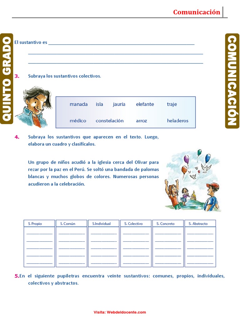 Clases de Sustantivo para Quinto Grado de Primaria | PDF