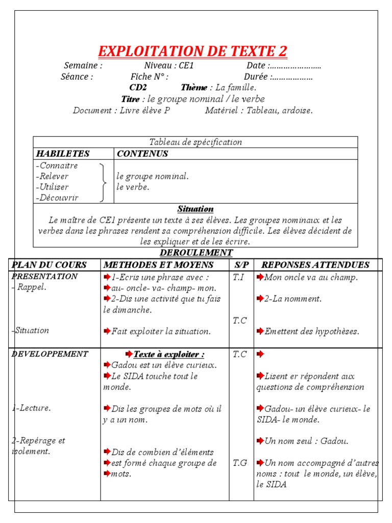 Exploi de Texte 2 Ce1-1 | PDF | Phrase | Verbe