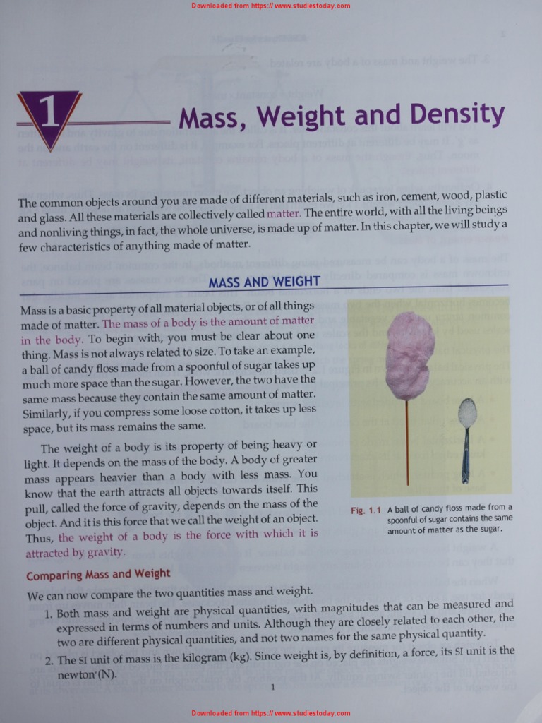 ICSE Class 7 Physics Chapter 01 Mass Weight and Density | PDF | Career ...