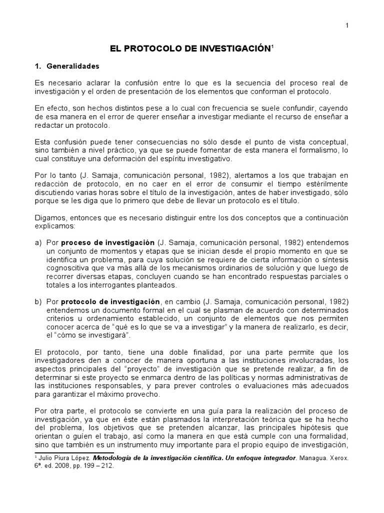 Piura López, Julio. El Protocolo de Investigación | PDF | Teoría | Conocimiento