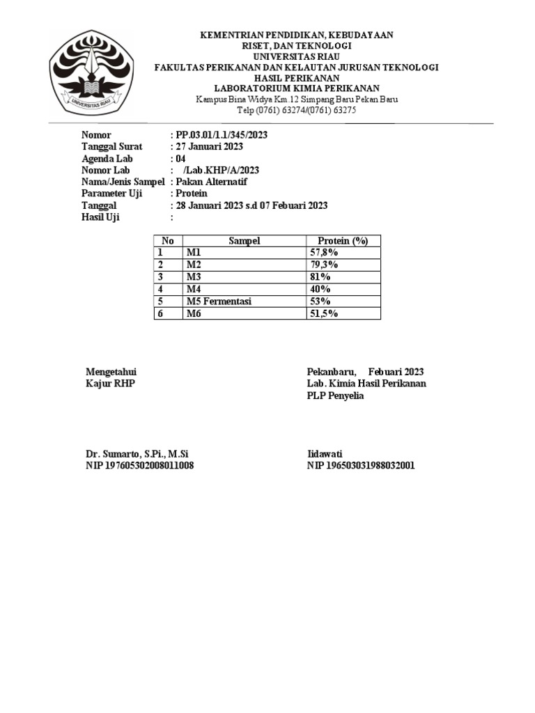 Hasil Uji Lab Pakan | PDF