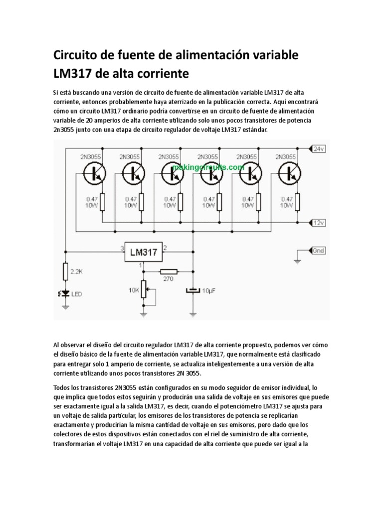 Circuito de Fuente de Alimentación Variable LM317 de Alta Corriente | PDF