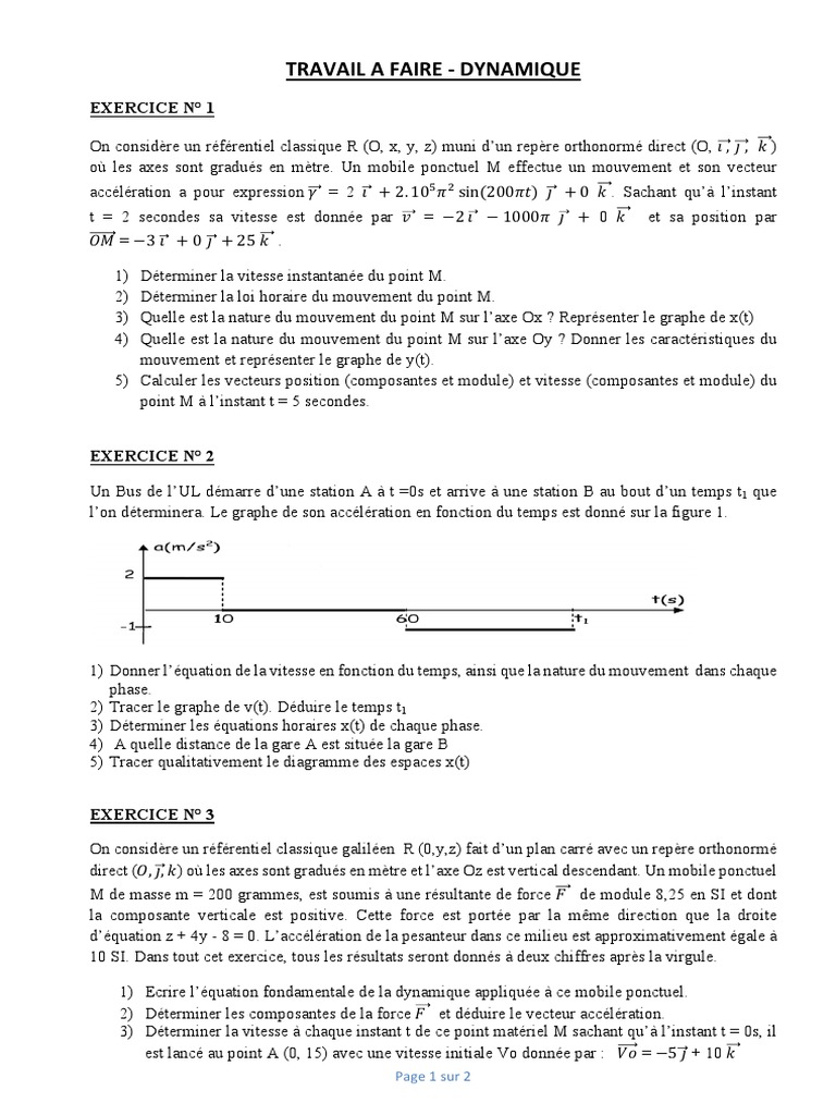 TD - Dynamique | PDF | Pendule (physique) | Accélération