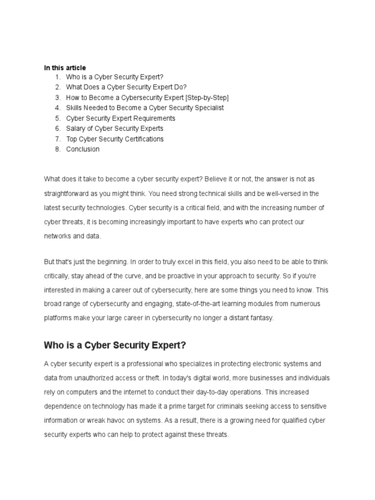 Cybersecurity Expert Career Guide | PDF | Security | Computer Security