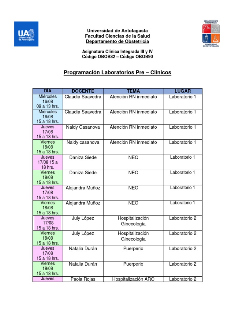 Programación Laboratorios CI III y CI IV | PDF | Embarazo humano | Especialidades Medicas